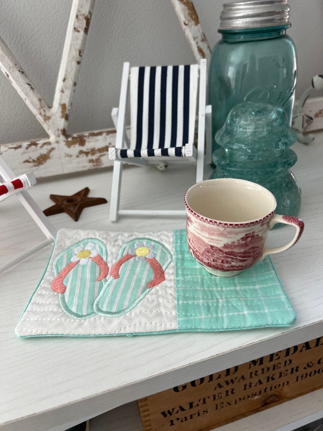 Flip Flop Mug Rug: ITH Machine Embroidery Applique Pattern (digital ...