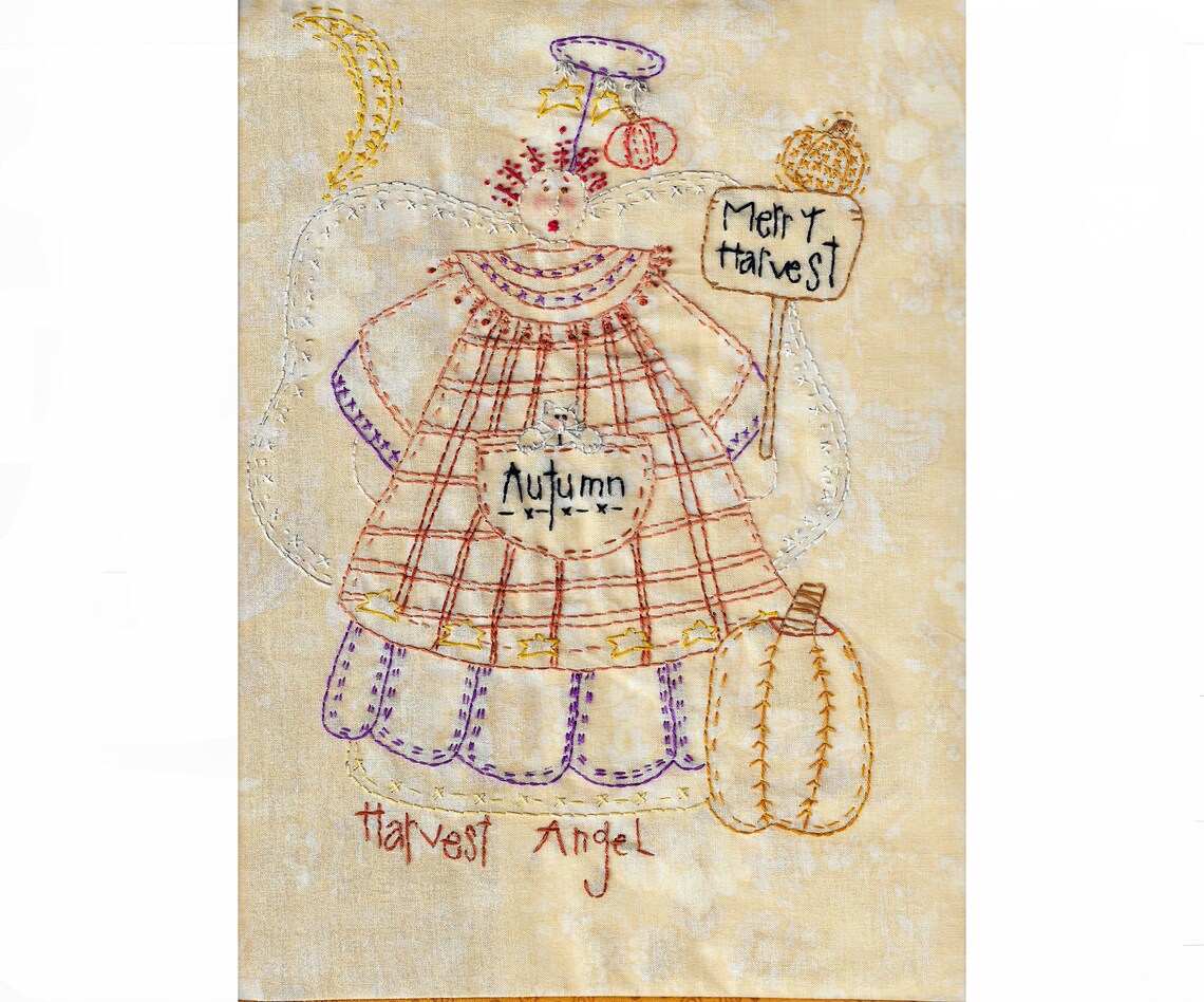 Harvest Angel Primitive Hand Embroidery Pattern Basket Case - Etsy