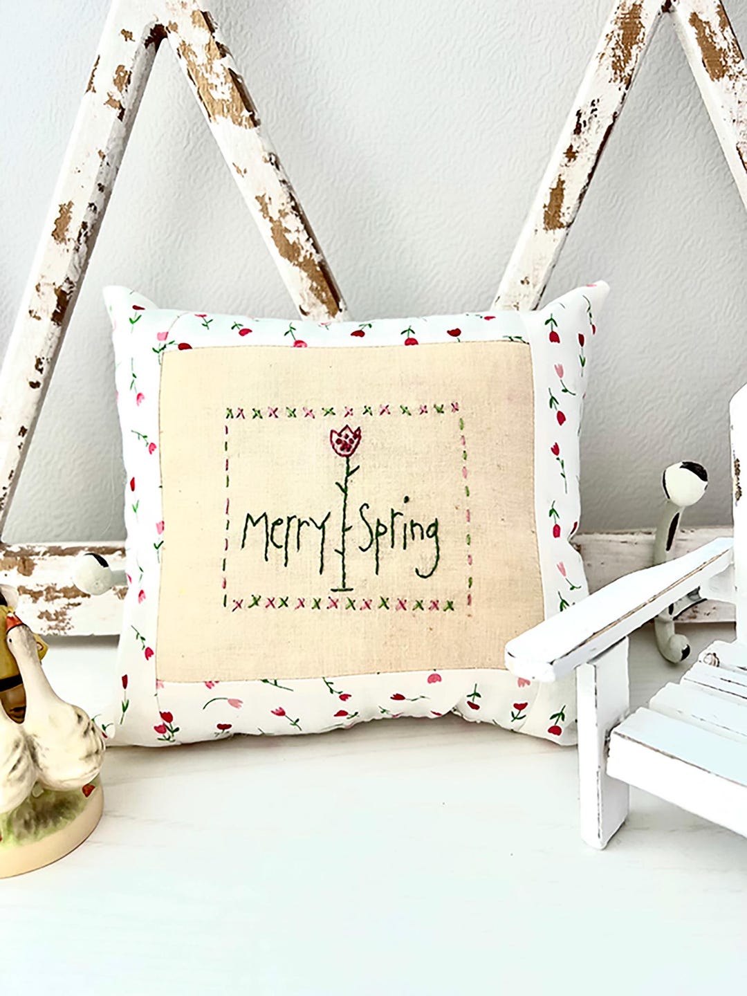 Primitive Hand Embroidery Merry Spring2, Spring Embroidery Pattern - Etsy