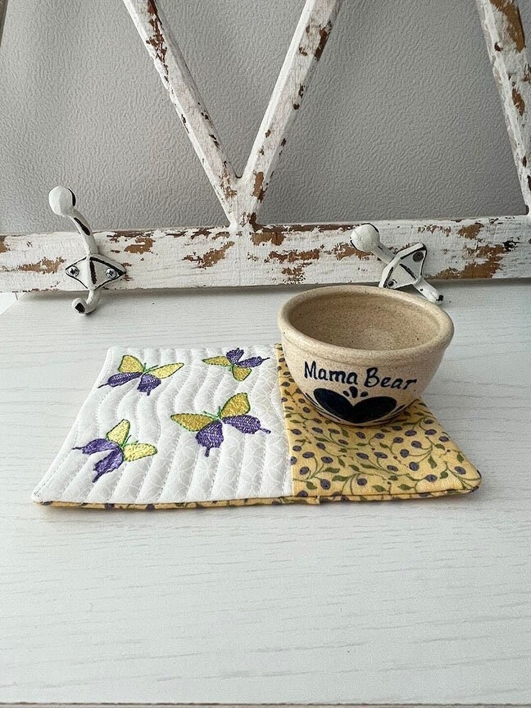 Spring Mug Rug, Butterflies in Flight, Machine Embroidery, ITH Mug Rug ...