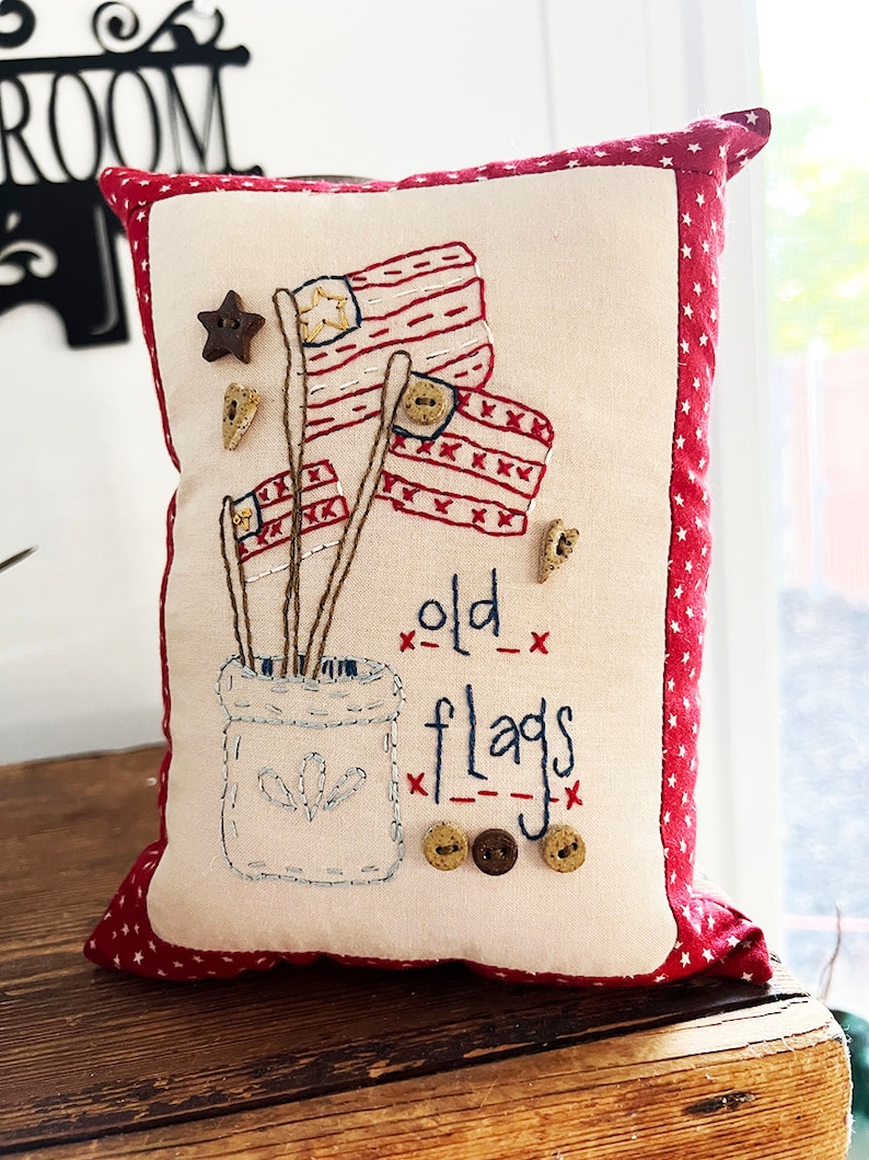 Primitive Old Flags Hand Embroidery Old Flags in Crock - Etsy