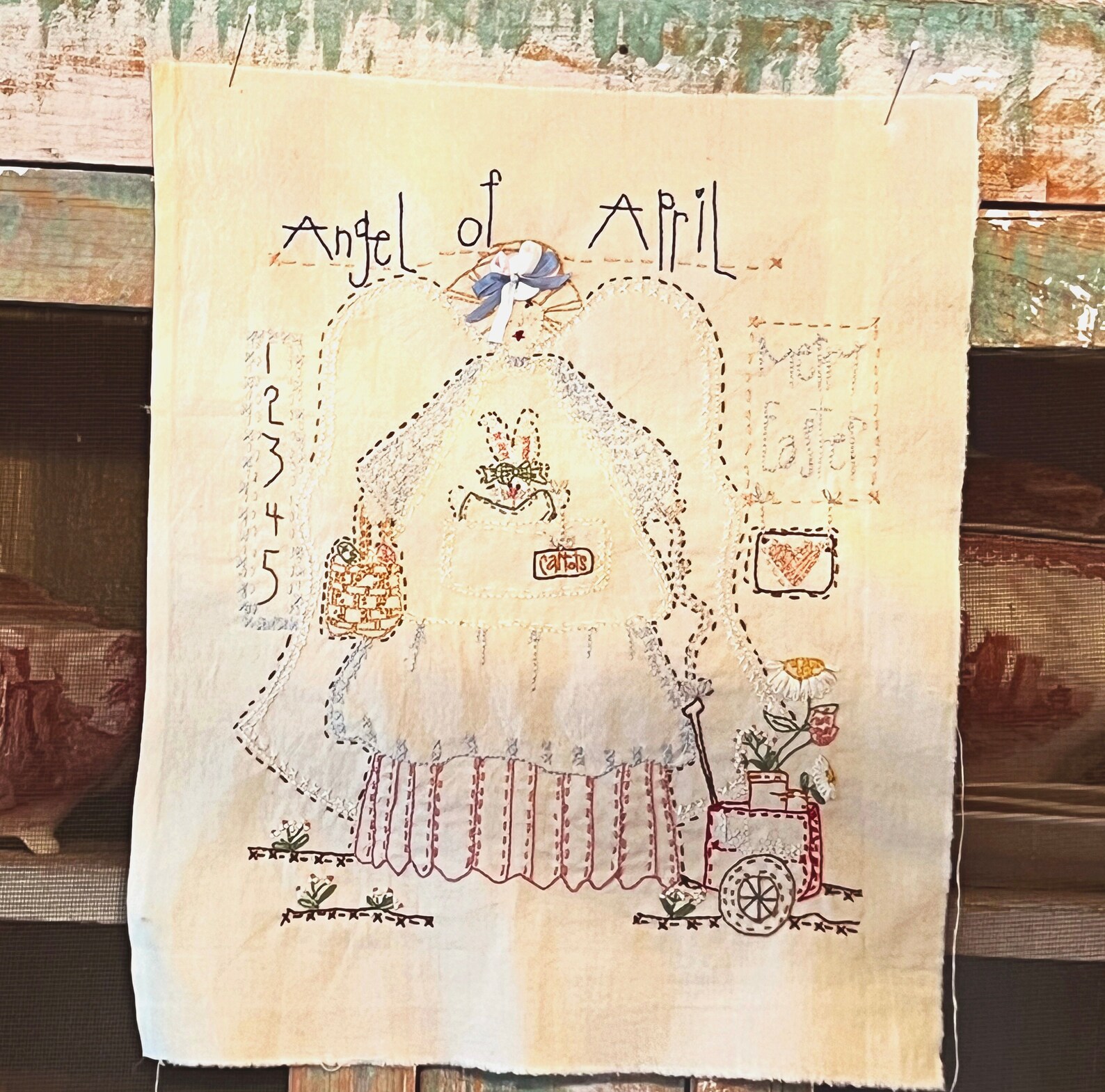 Angel of April Hand Embroidery Pattern: Primitive Spring Design (PDF ...