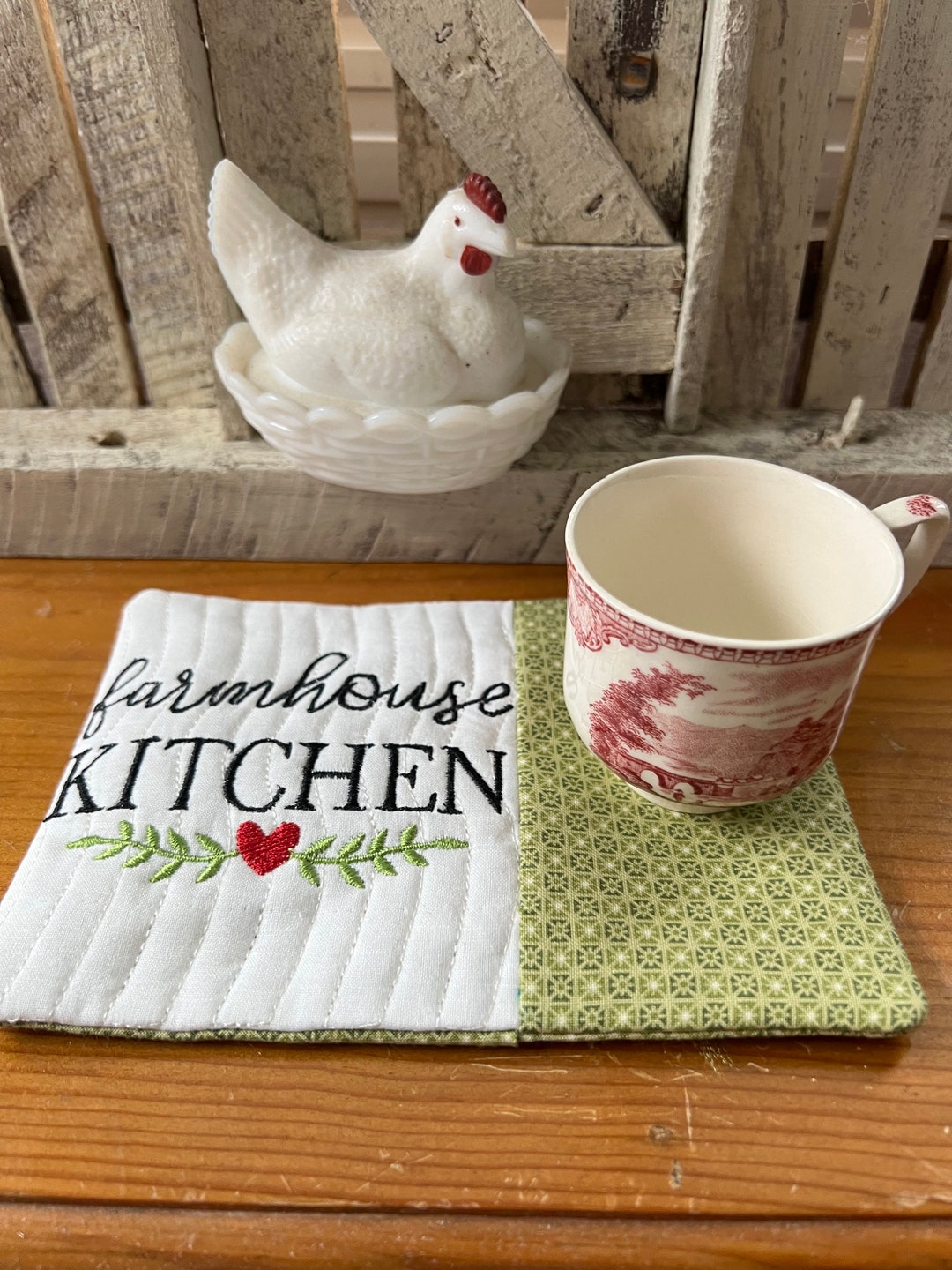 Farmhouse Kitchen Machine Embroidery Mug Rug Pattern - ITH Machine ...