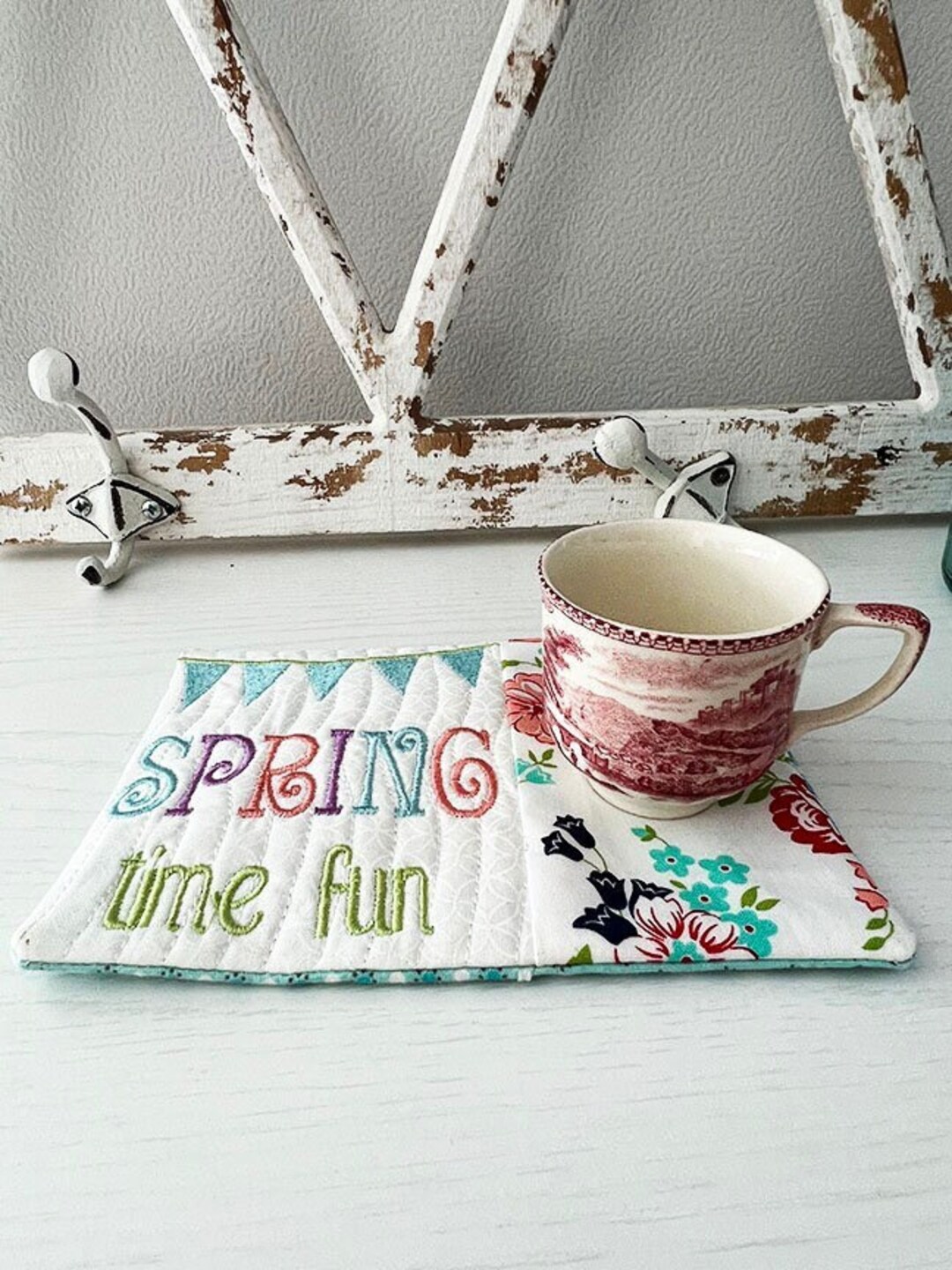 Spring Mug Rug, Welcome Spring, Machine Embroidery Pattern, ITH ...