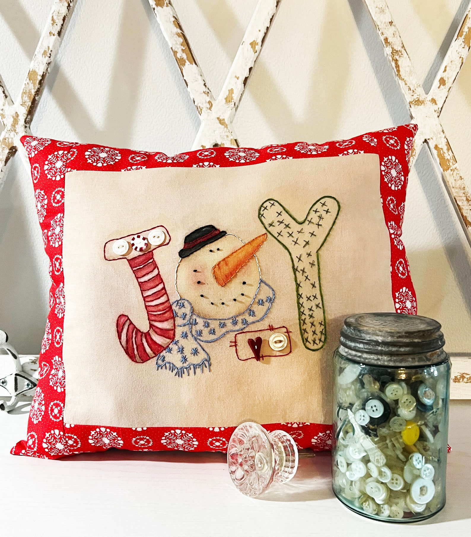 Snow Much Joy Primitive Hand Embroidery Pattern Colored - Etsy