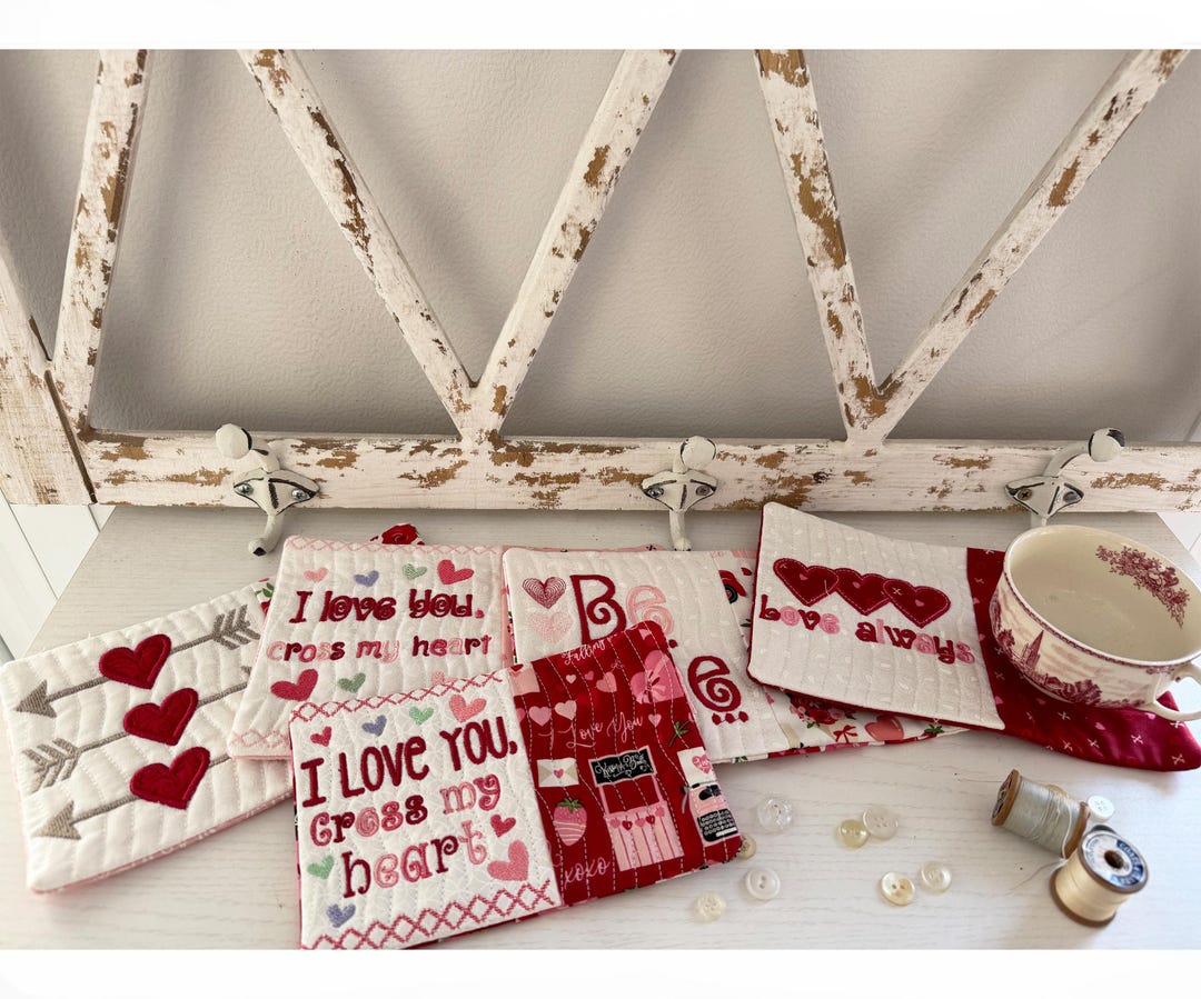 Valentine Mug Rug Bundle, ITH Machine Embroidery and Applique Patterns ...