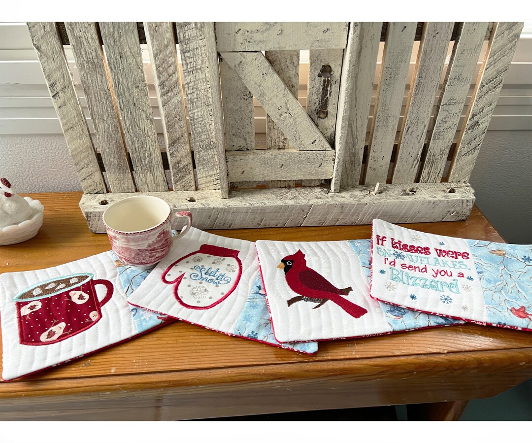 Winter Mug Rugs ITH Machine Embroidery and Applique Pattern Instant ...