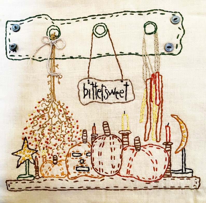 Primitive Bittersweet Hand Embroidery Stitchery by Basket Case - Etsy