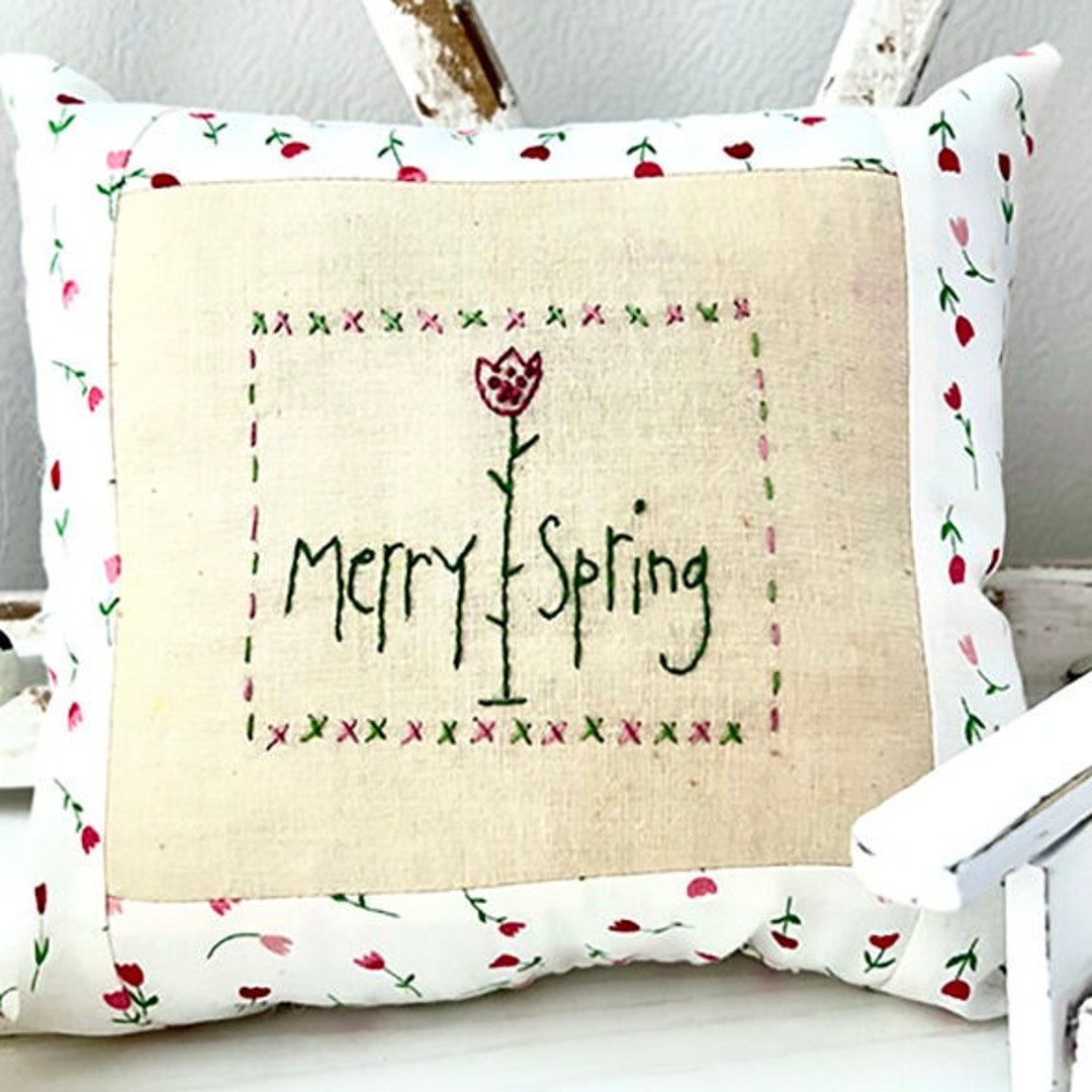 Primitive Hand Embroidery Merry Spring2, Spring Embroidery Pattern - Etsy