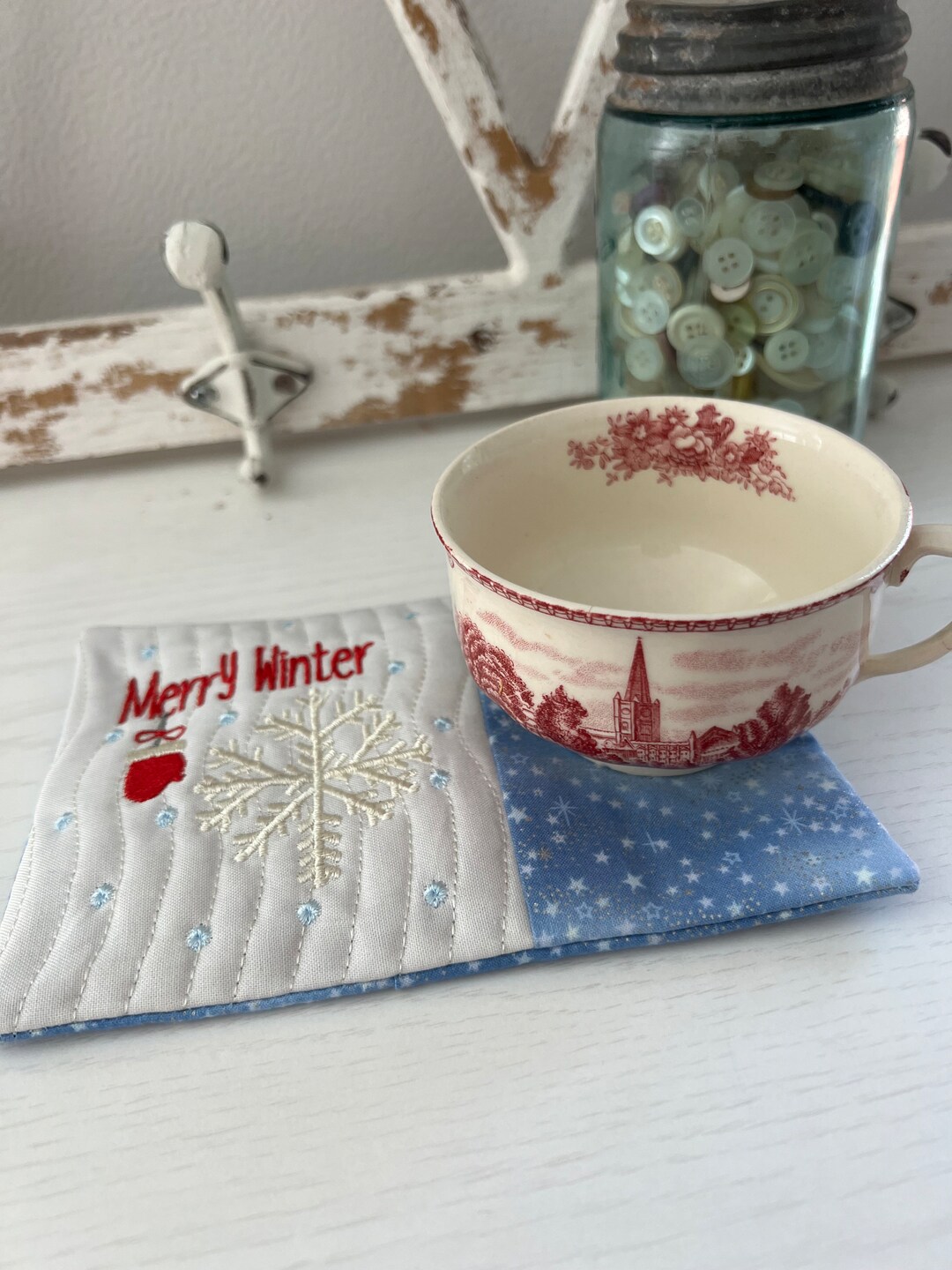January Mug Rug Pattern, Machine Embroidery for January, Gift for ...