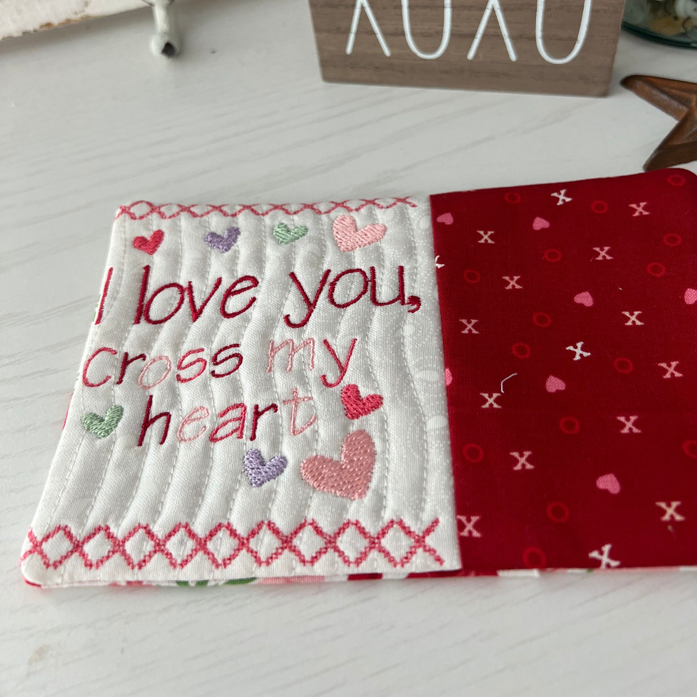 Valentine Mug Rug, Cross My Heart Mug Rug Pattern, ITH Machine ...