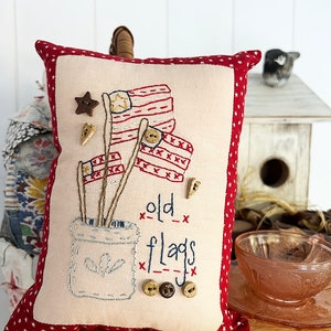 Primitive Old Flags Hand Embroidery, Old Flags in Crock, Patriotic ...