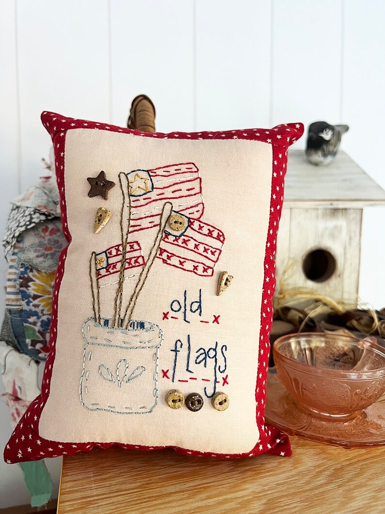 Primitive Old Flags Hand Embroidery Old Flags in Crock - Etsy