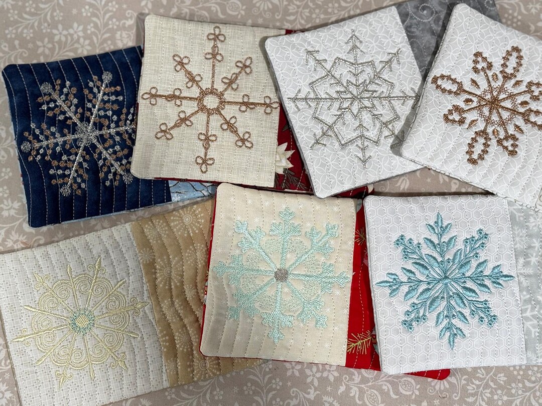 Snowflake Mug Rug Bundle, Machine Embroidery Patterns, Seven Designs ...