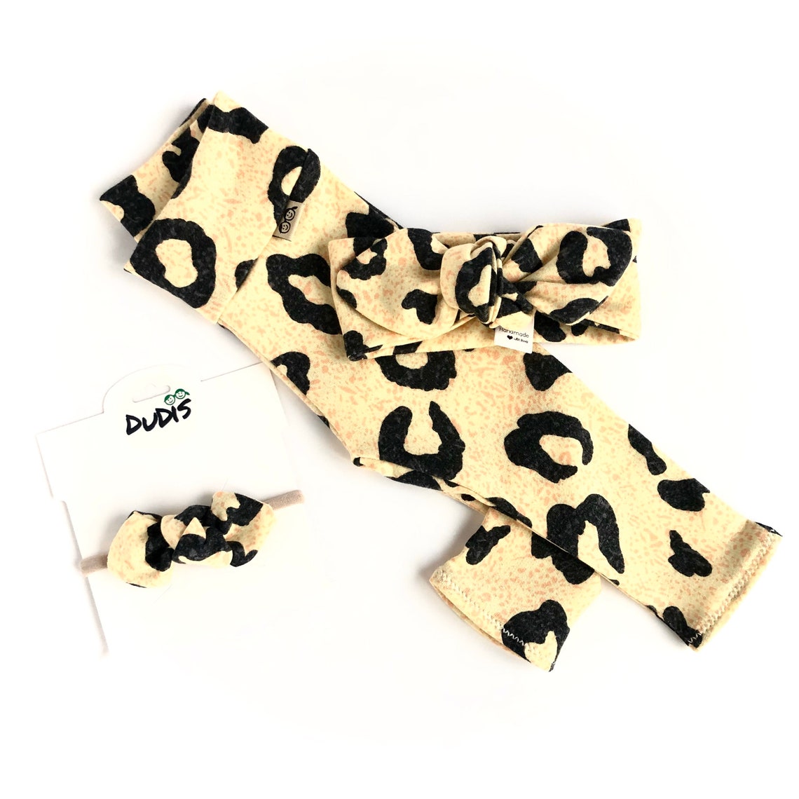 Black Animal Spots on Lemon Pebble Leggings and Top Knot - Etsy