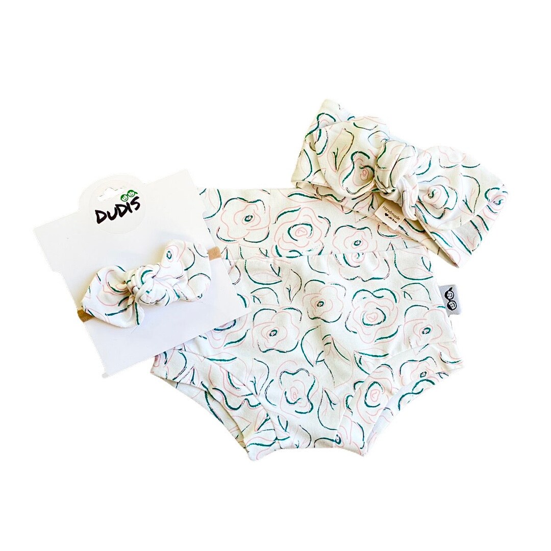 Sketched Roses Bummies And/or Top Knot Headband Set, Baby Girl Floral Outfit, Cute Toddler ...