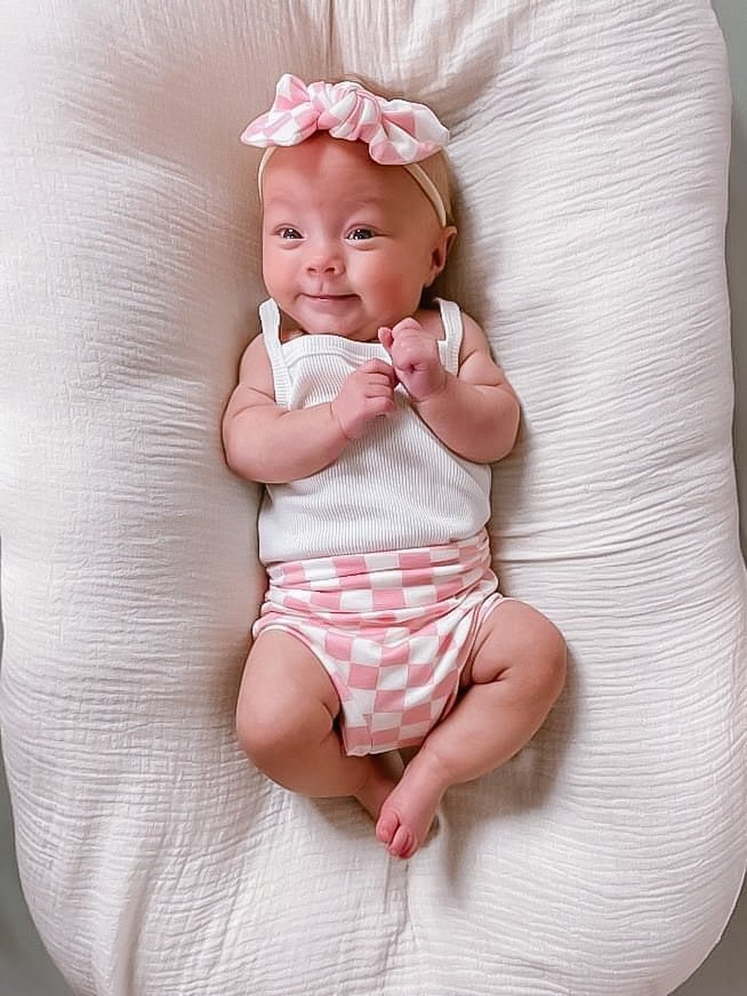 Pink Retro Checkered Bummies And/or Top Knot Headband Set, Girl Cute Outfit, Baby Diaper Cover ...