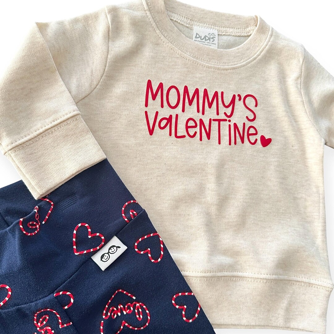 Baby Boy Valentine's Day Outfit Mommy's Valentine Sweatshirt With Love Heart Navy Leggings ...