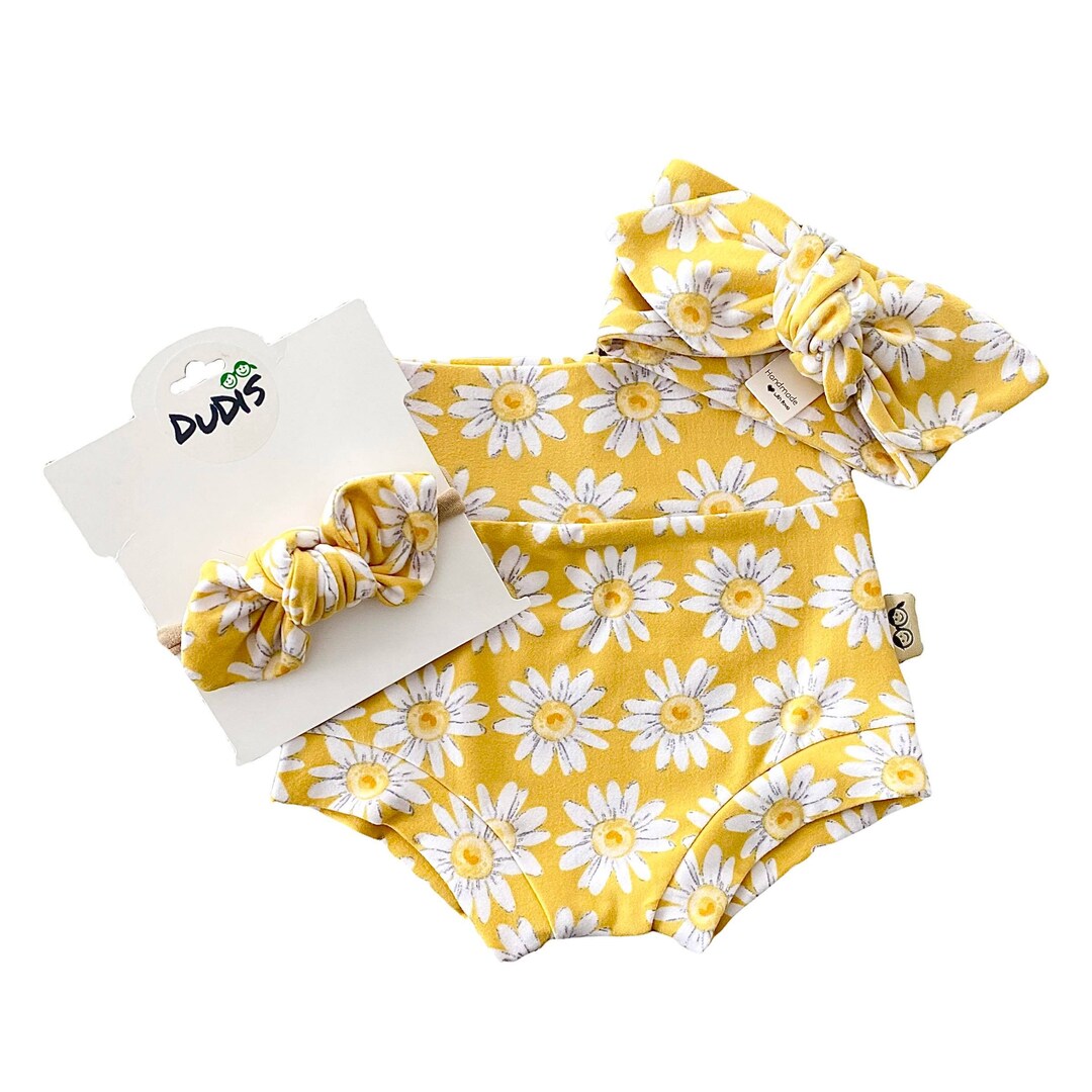 Spring Daisies on Yellow Bummies And/or Headband Set, Baby Girl Floral Outfit, Cute Toddler ...