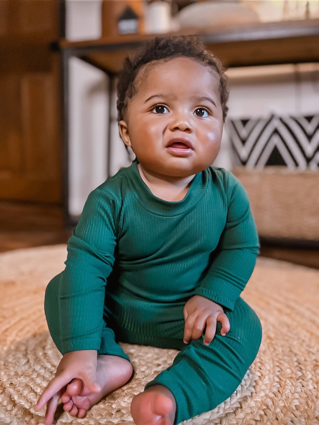 Hunter Green Rib Long Sleeve Harem Baby Clothing Baby Girl Romper Baby ...