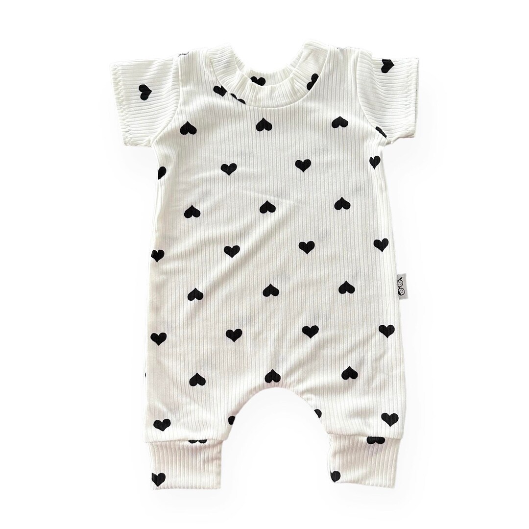 Flipped Black Hearts on White Rib Harem Short Sleeves Clothing Baby ...