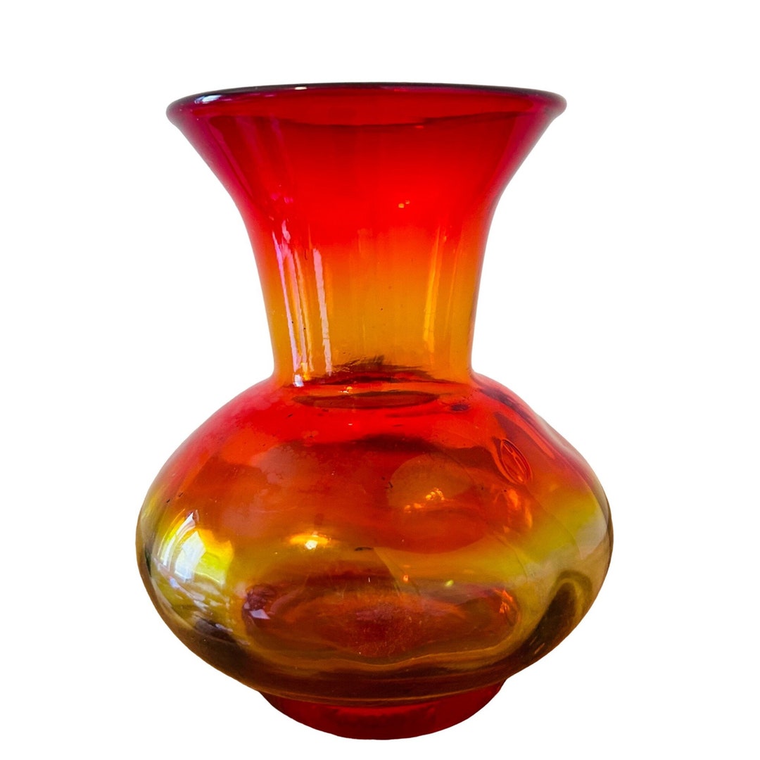 Vintage Amberina Hand Blown Glass Vase 6h - Etsy