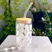Checker Flower Can Glass Cup, Iced Coffee Glass Cup With Lid and Straw ...