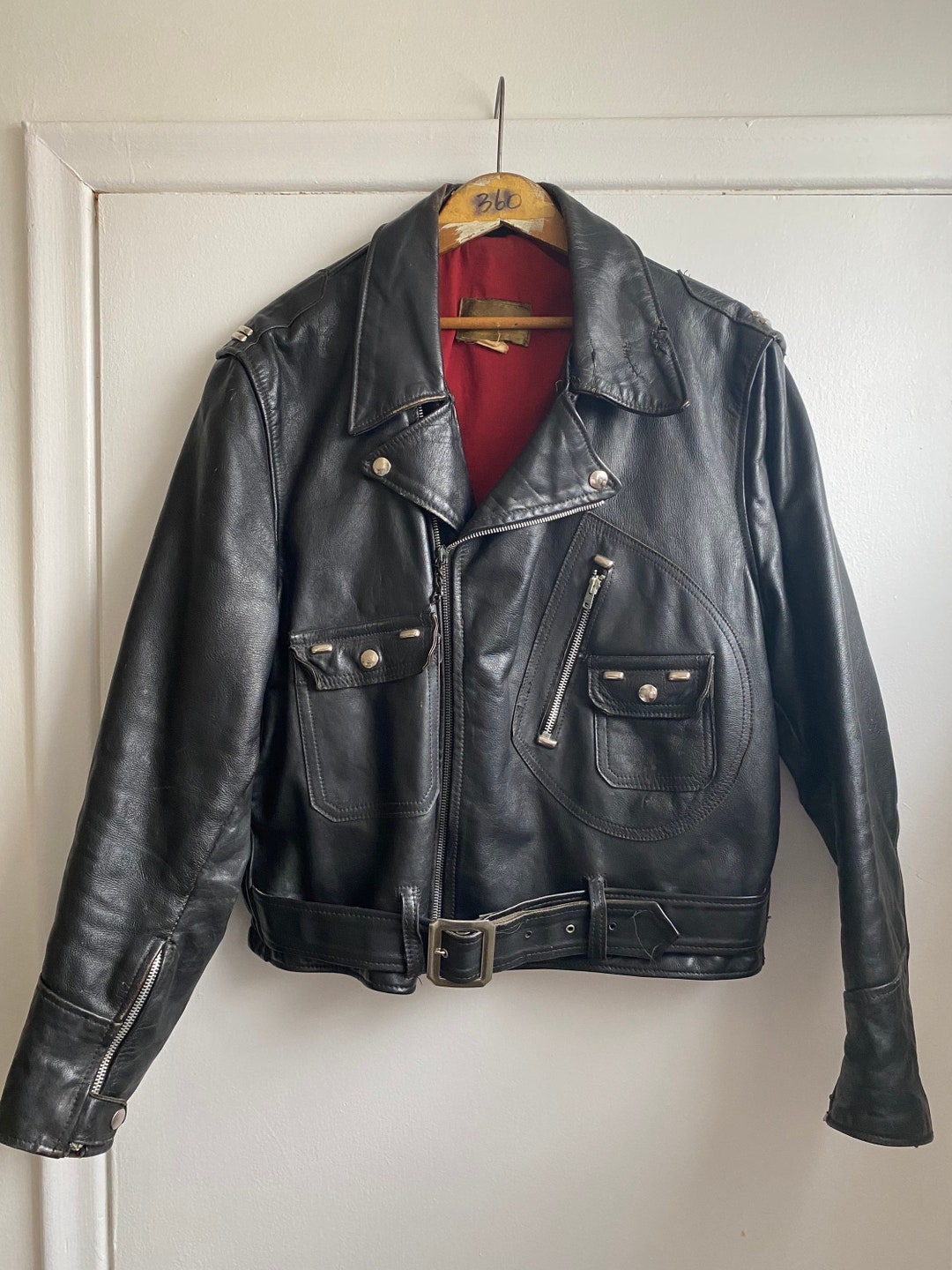 Vintage D Pocket Sears Leather Motorcycle Jacket With Red Liner - Etsy