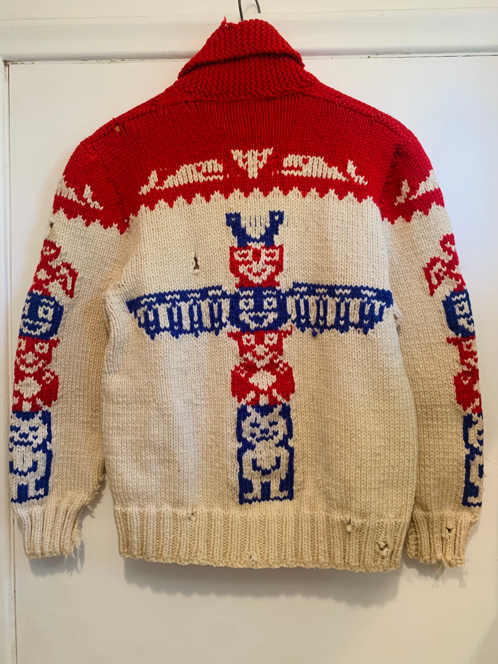 Vintage 1950’s Cowichan Knit Sweater With Totem Pole and Whale Motifs ...