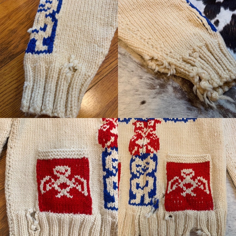 Vintage 1950’s Cowichan Knit Sweater With Totem Pole and Whale Motifs ...