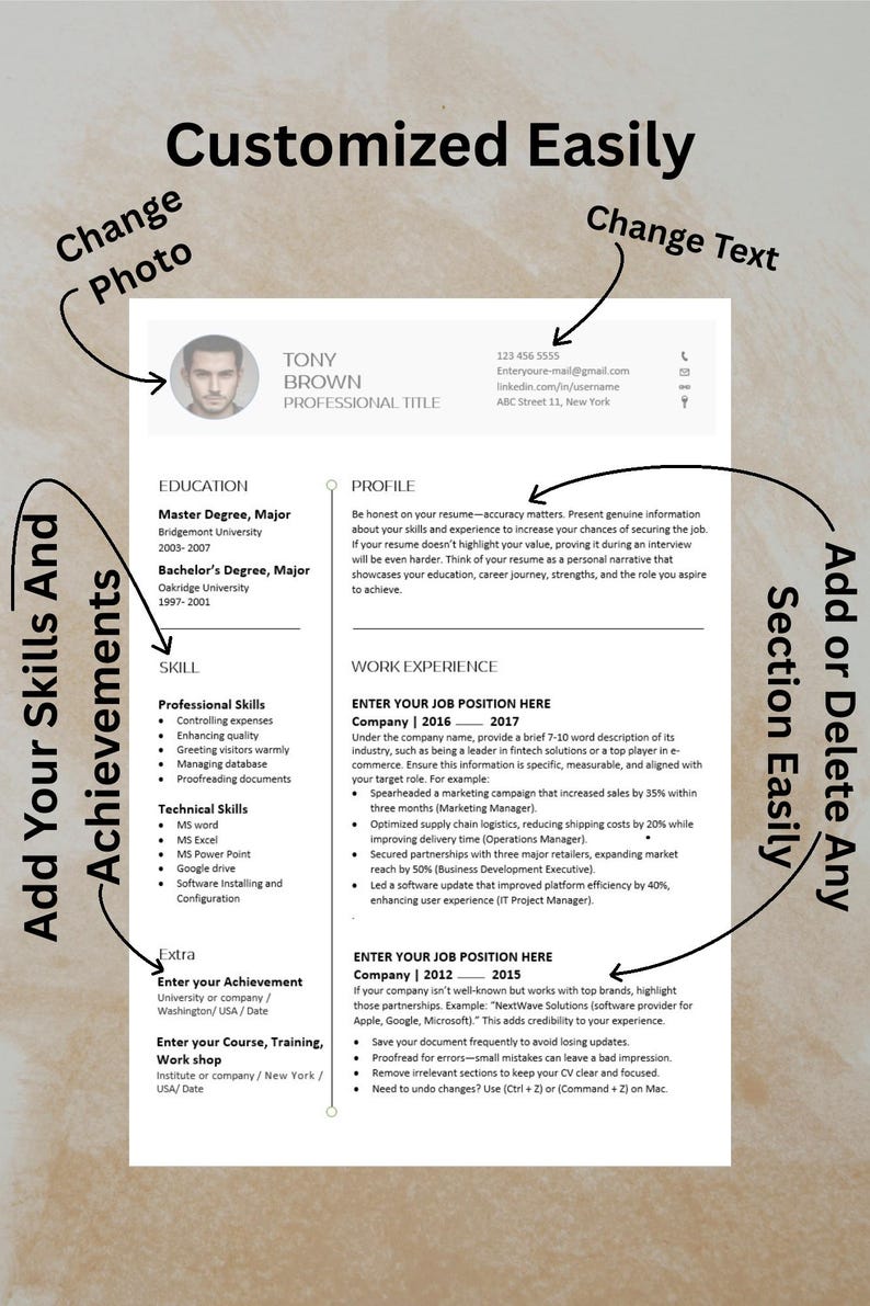 Resume Template Canva & Word | 1-2 Page CV With Photo | Cover Letter ...