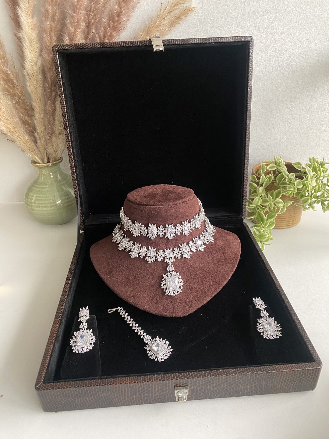 Silver American Diamond Bridal Jewelry Set – Indian Pakistani Wedding ...