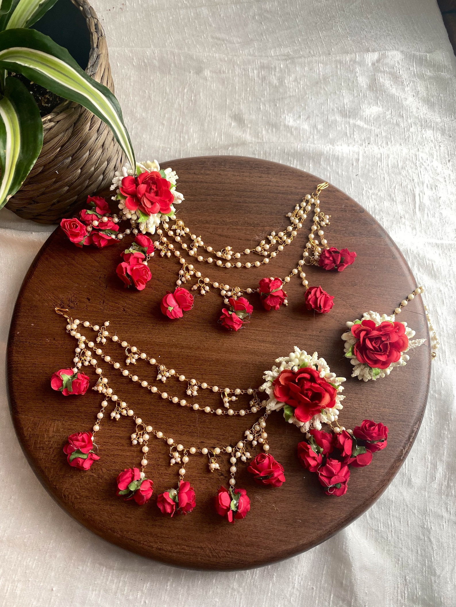 Red Floral Haldi Jewelry Set: Indian Wedding Accessories - Etsy