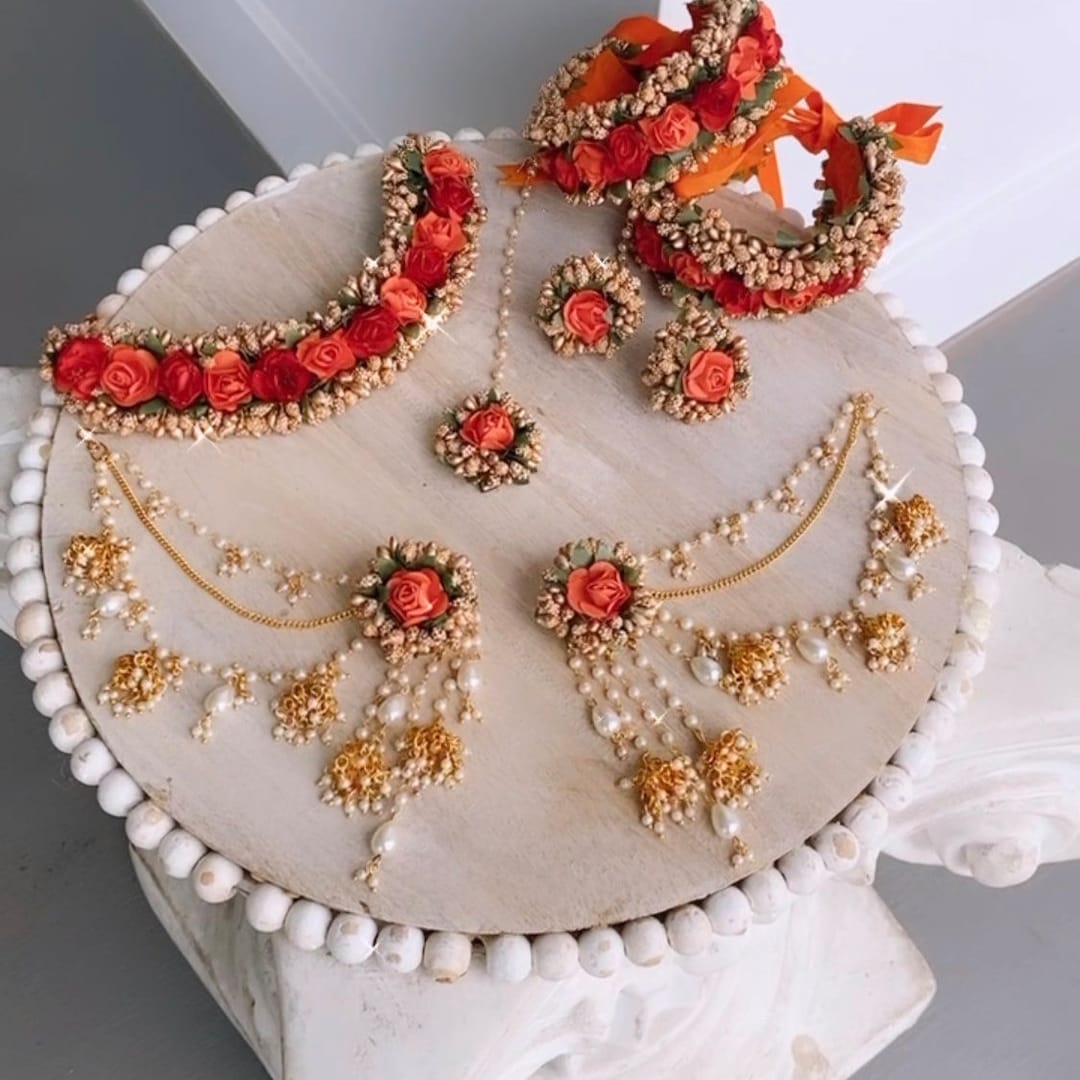 Floral Jewelry / Pink / Haldi Jewelry / Mayoon / Holud Jewelry / Mendhi ...