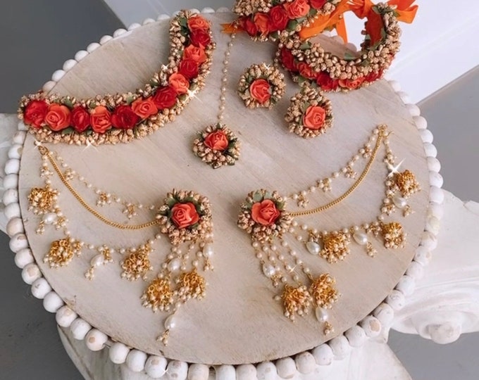 Handmade Artificial Floral Yellow and White Jewelry Set for Haldi ...