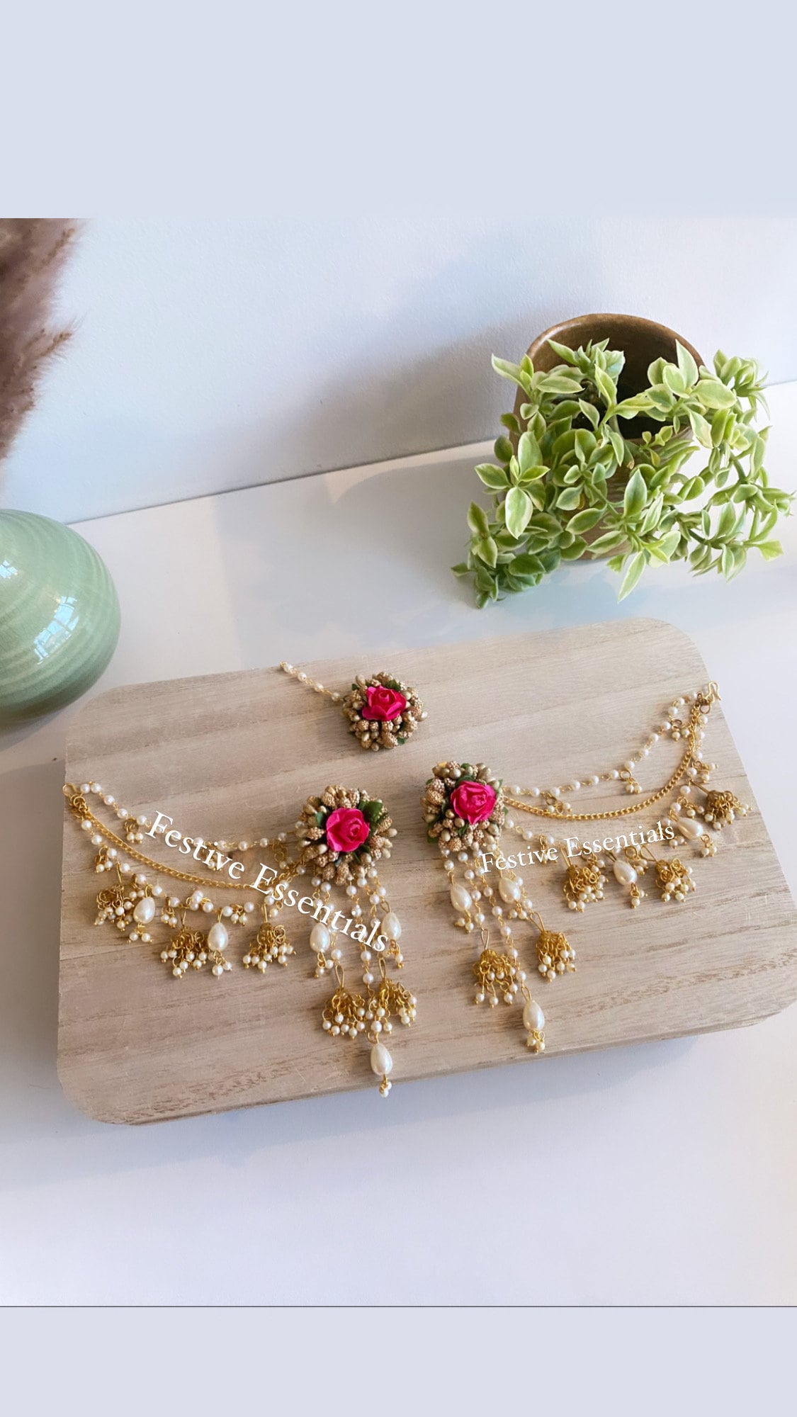 Floral Haldi Jewelry Set: Indian Bridal Tikka & Earrings - Etsy