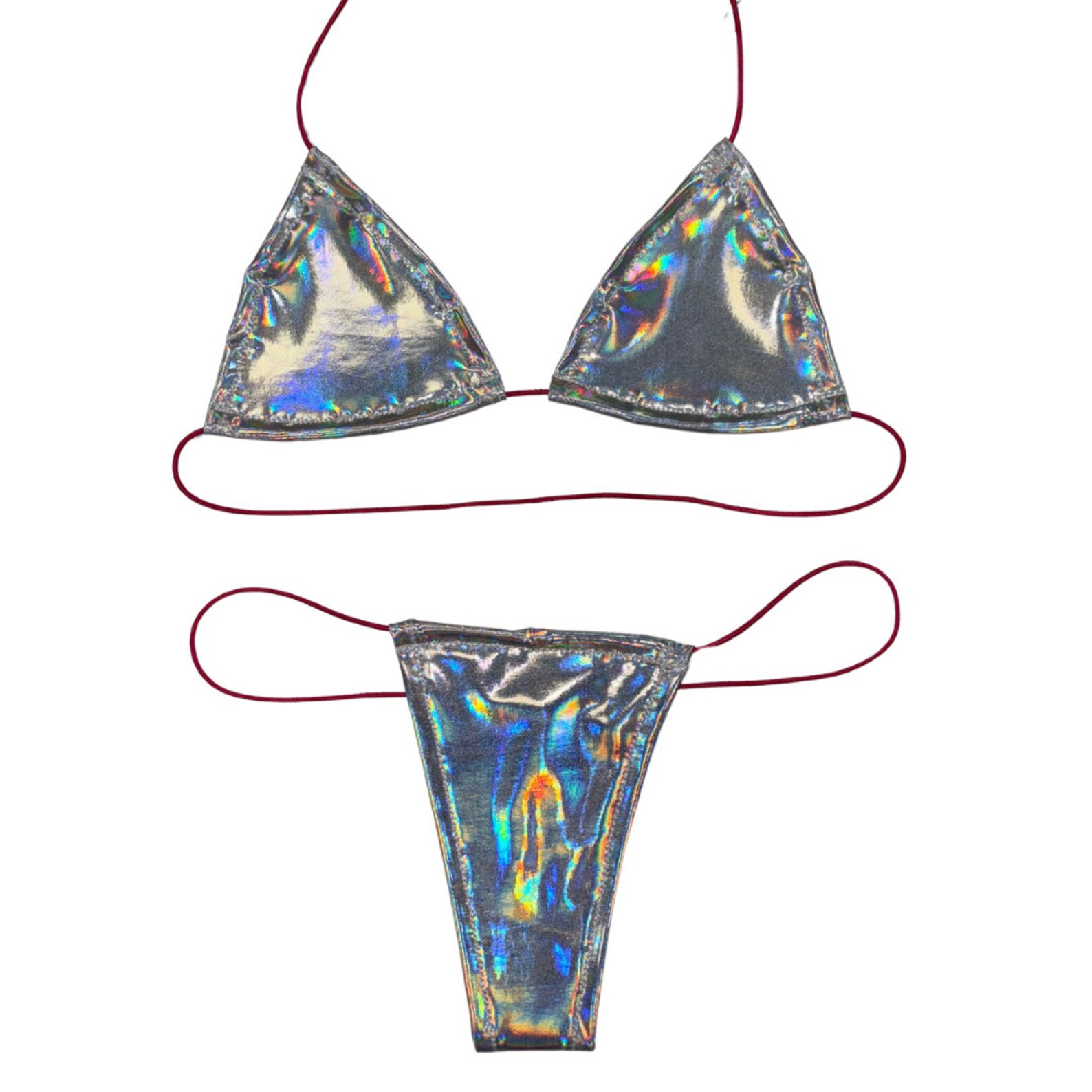 Holographic String Sets Exotic Dancewear Stripper Outfits String ...