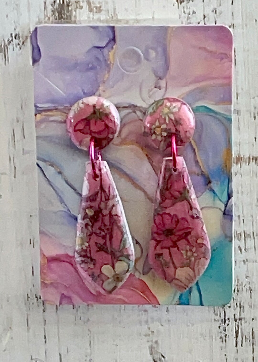 Floral Drop Earrings Shabby Chic Design in Pinks - Etsy