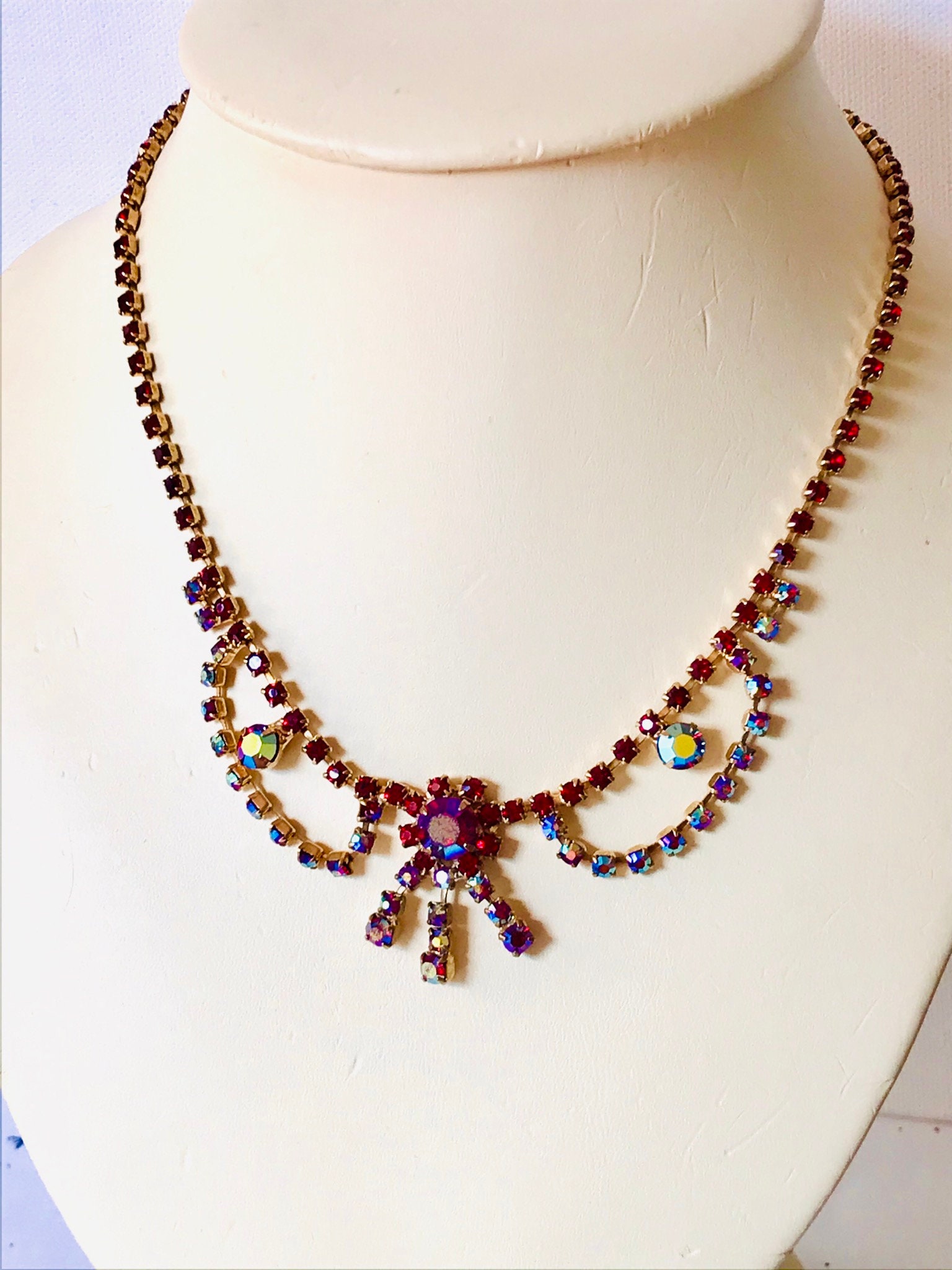 Ruby Red Rhinestone Chain Necklace Victorian Style Bohemian - Etsy ...