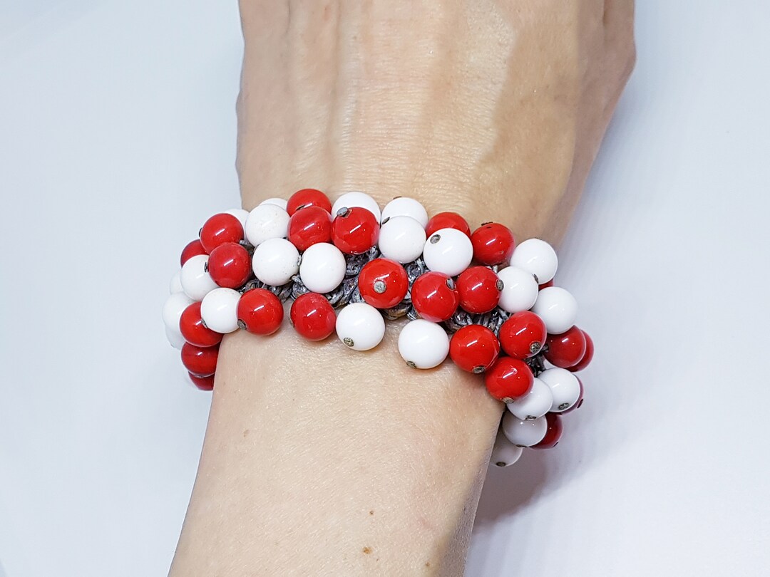 Bulky Red Bracelet Stretch Vintage Rockability Signed Chunky - Etsy