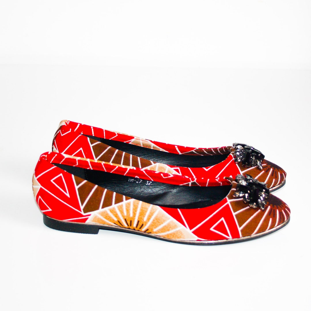 Wax Ballerinas / Red Batik Wax / Women's Shoes / Jeweled Shoes / Red ...