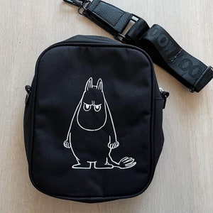 Black Moomin Crossbody Bag With Moomintroll, Unisex Bag With Adjustable ...