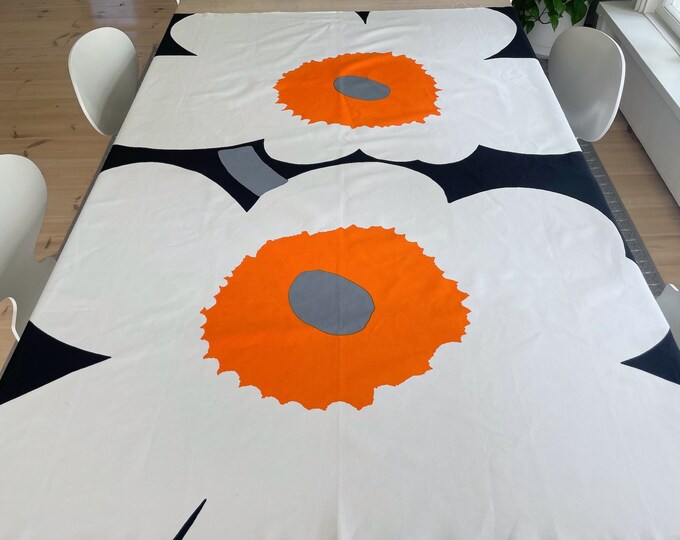 Marimekko Unikko 50th Anniversary Cotton Sateen Fabric in Black and ...