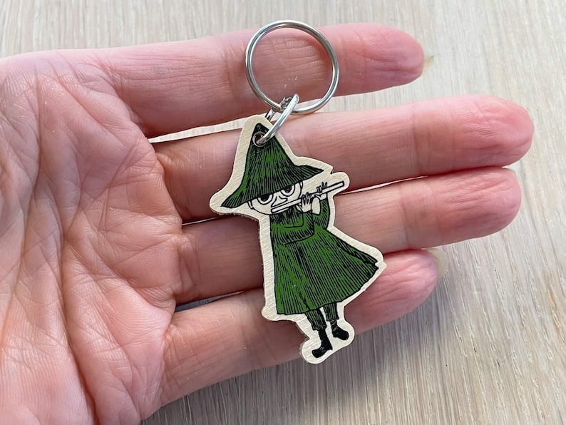 Moomin Snufkin Wooden Keyring, Cartoon Character Keychain, Moomin Fan ...