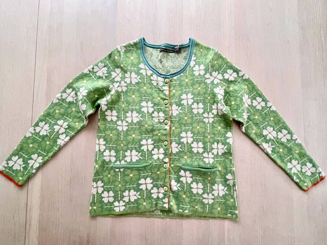 Vintage Gudrun Sjoden Cardigan, Green Organic Cotton Cardigan With Four ...
