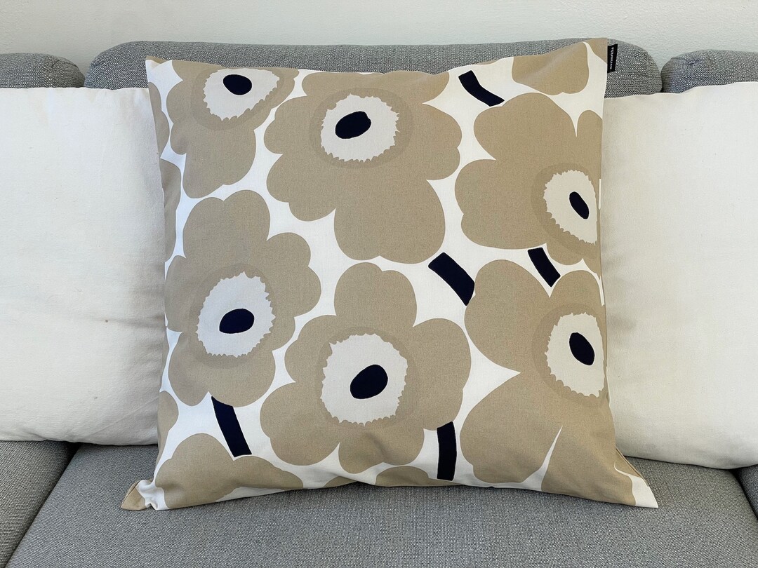 Beige Marimekko Unikko Cushion Cover, Poppy Print Accent Pillow Case ...