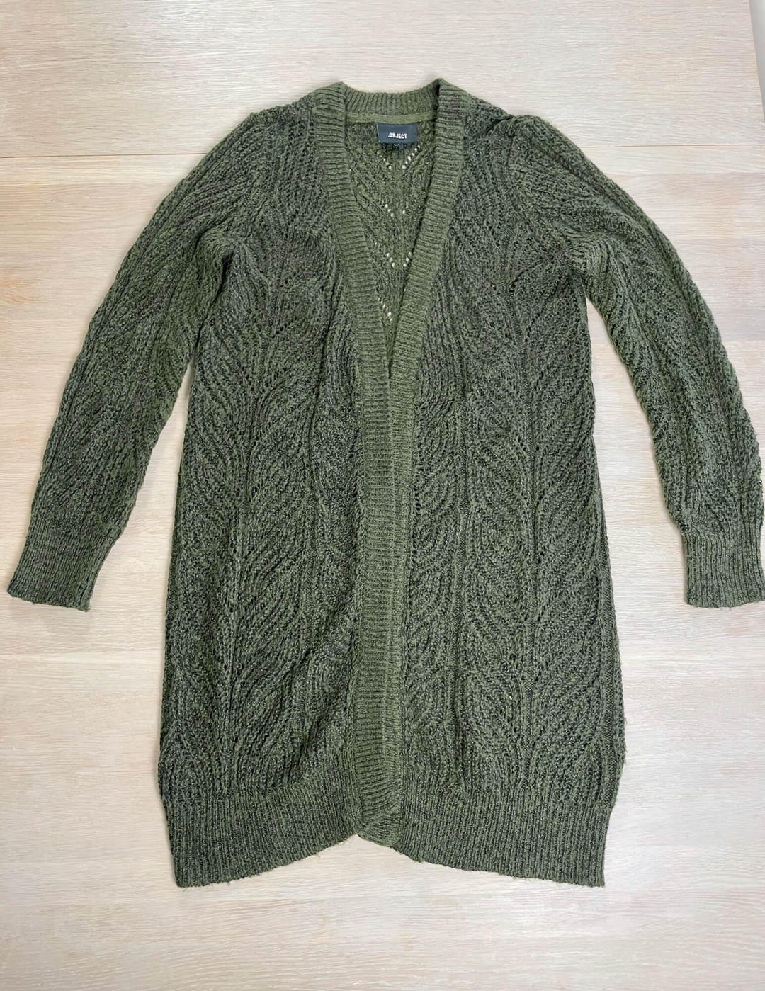 Object Olive Green Knit Cardigan, Women’s Longline Sweater, Cable Knit ...