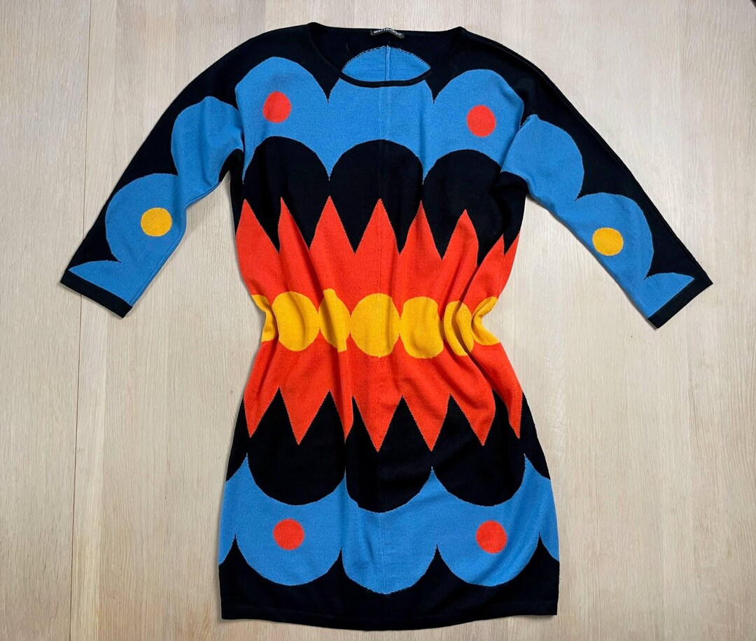 Marimekko Sweater Dress, Colorful Retro Art Knit Shift, Size M ...