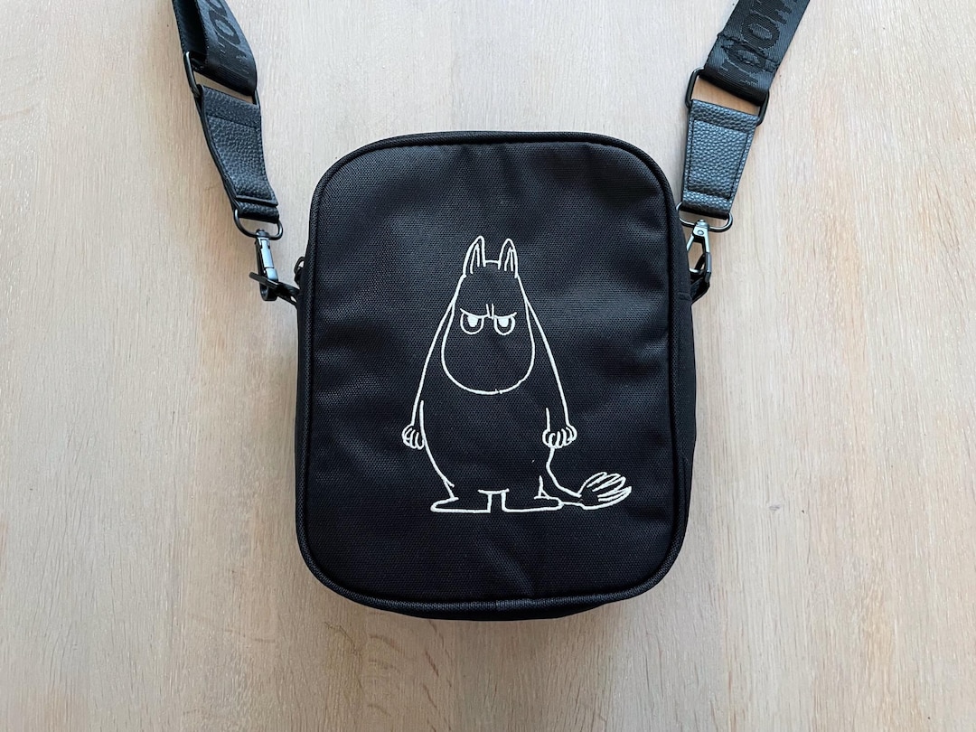 Black Moomin Crossbody Bag With Moomintroll, Unisex Bag With Adjustable ...