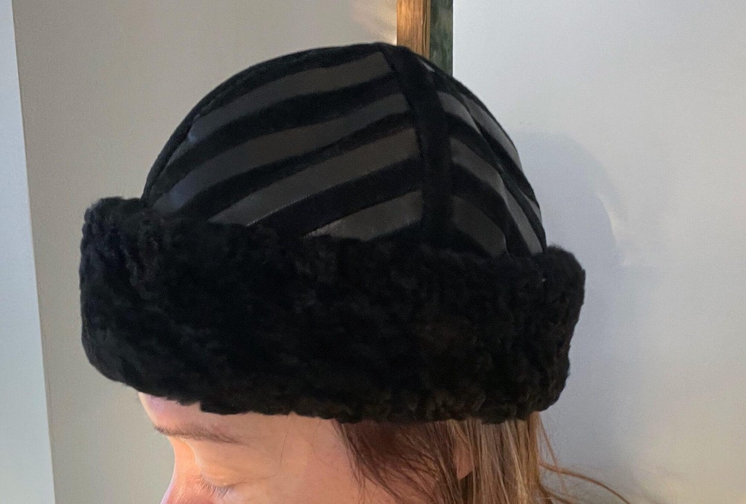 Vintage Finnish Leather and Suede Hat With Karakul Lamb Fur Trim ...